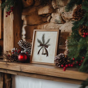 Vintage Christmas Bell Art Print, Burgundy Seasonal Holiday Decor ...