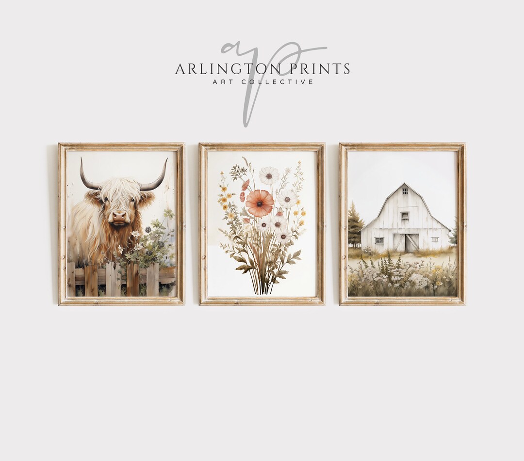 Rural Art Print Set of 3, Highland Cow Printable Art, Country Home ...