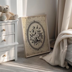 Floral Nursery Art Print, PRINTABLE Beige Cottage Nursery Art ...