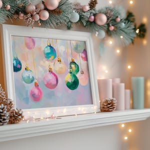 Colorful Pastel Christmas Ornaments Wall Art, PRINTABLE Preppy Winter ...