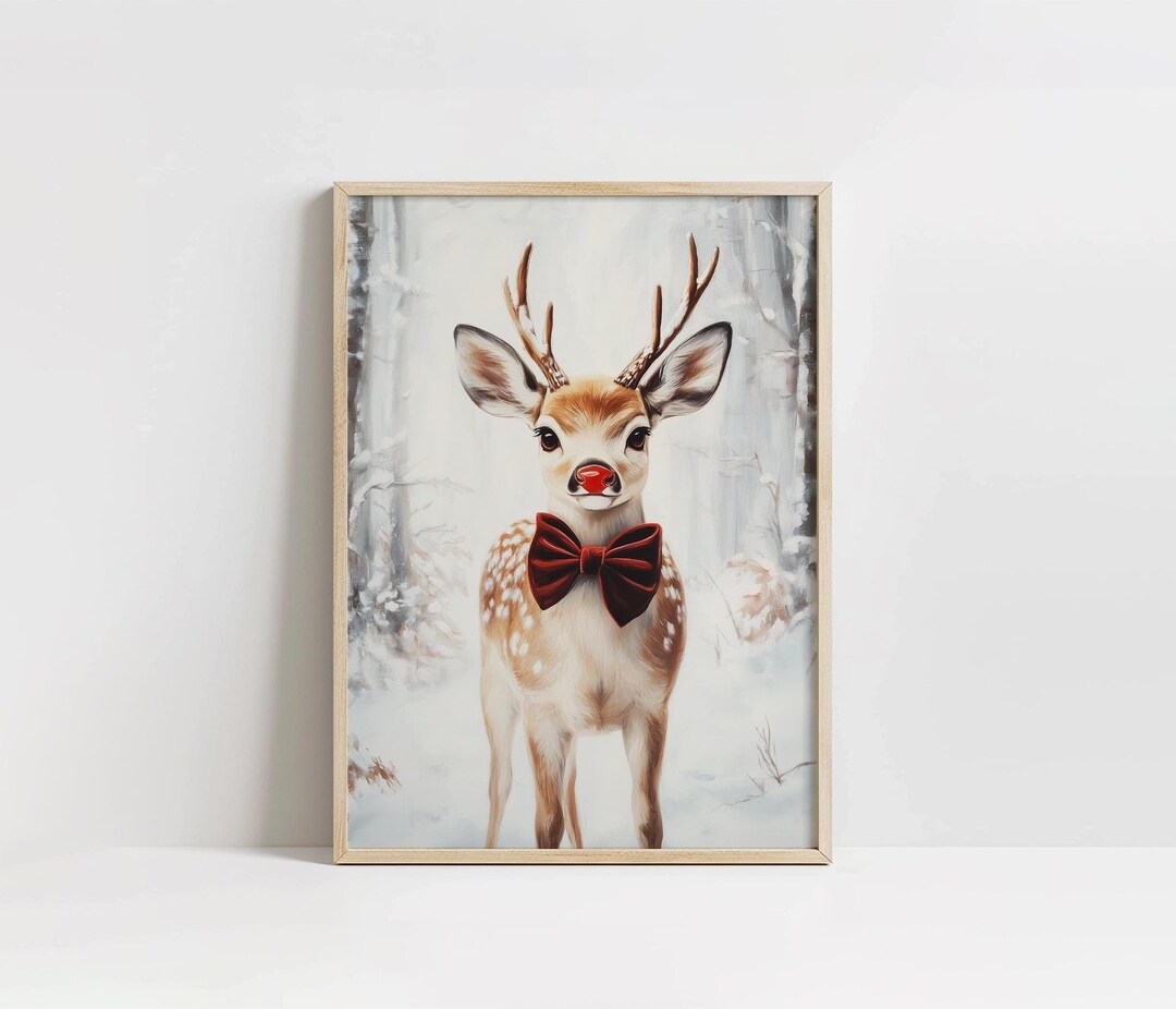 Cute PRINTABLE Rudolph Art Print, Red-nosed Reindeer Painting, Holiday ...