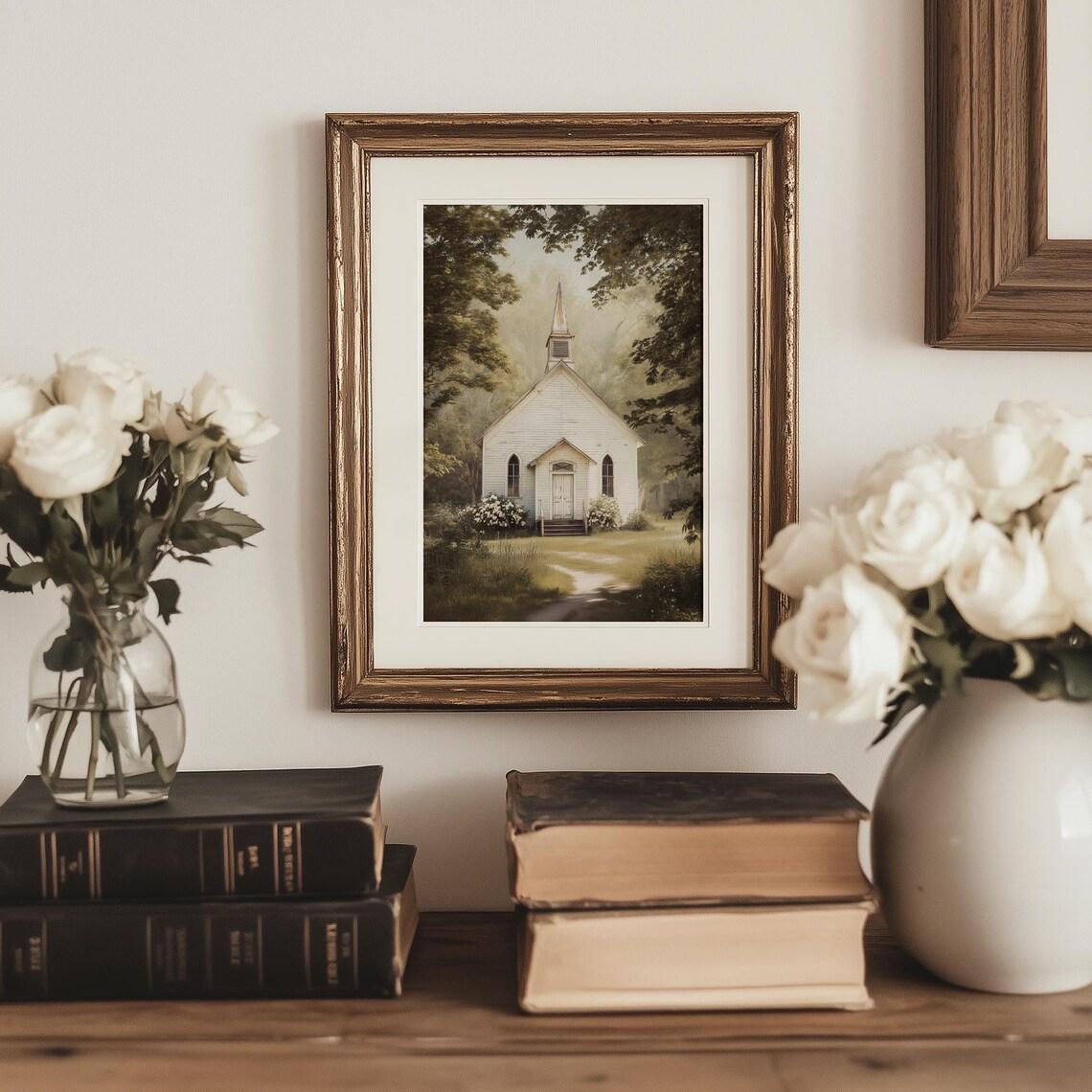 Little Country Church Painting, Rustic Chapel Wall Art, Vintage ...