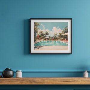 Vintage Poolside Vibes PRINTABLE Art Swimming Pool Painting Retro ...