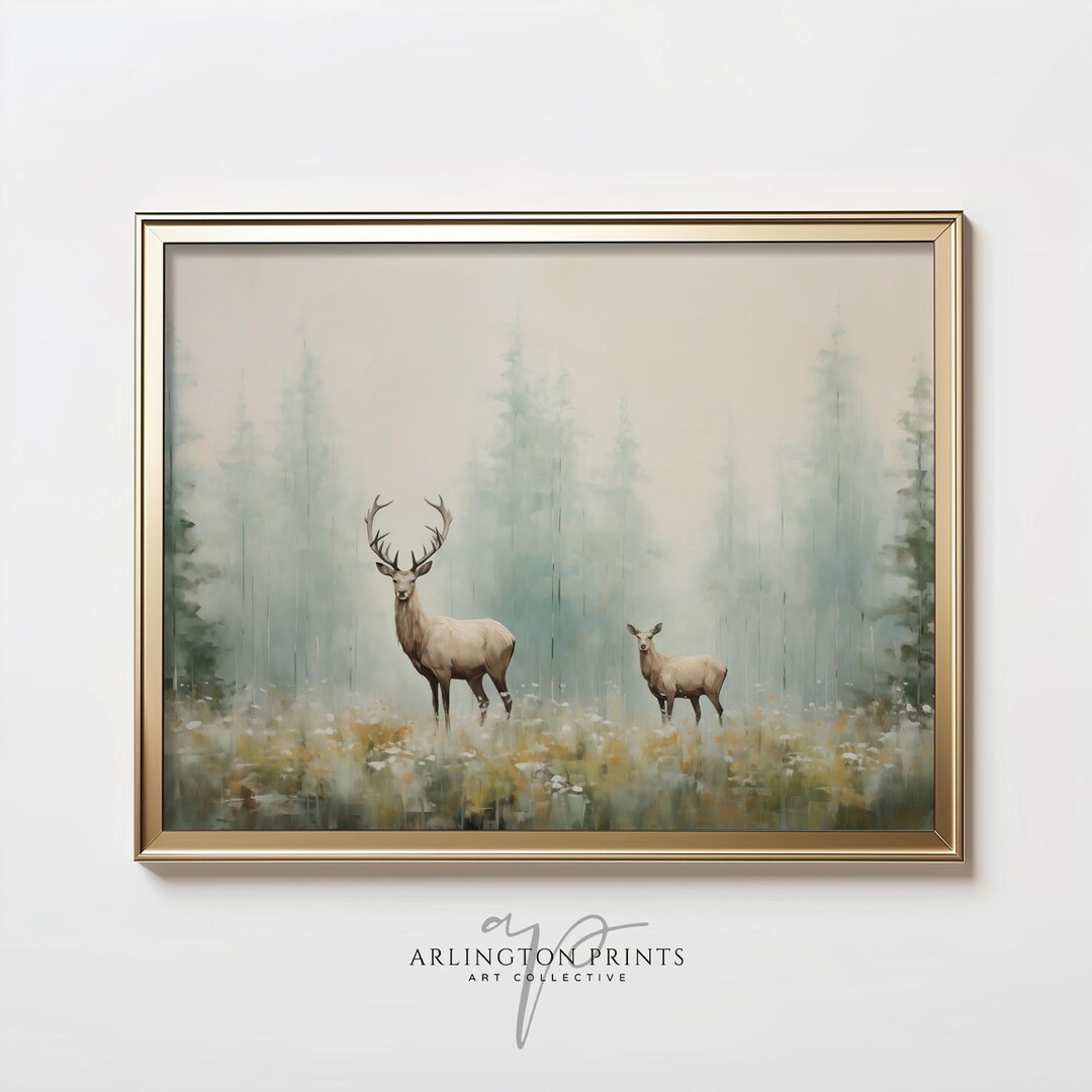 Minimalist Buck and Doe Deer, Farmhouse Art Print, Digital Download ...