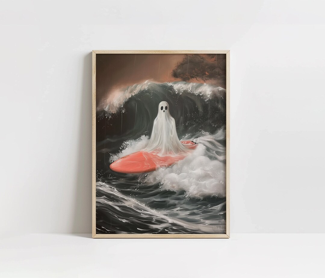 Cute Surfing Ghost, Preppy Halloween Wall Art, Digital Download ...