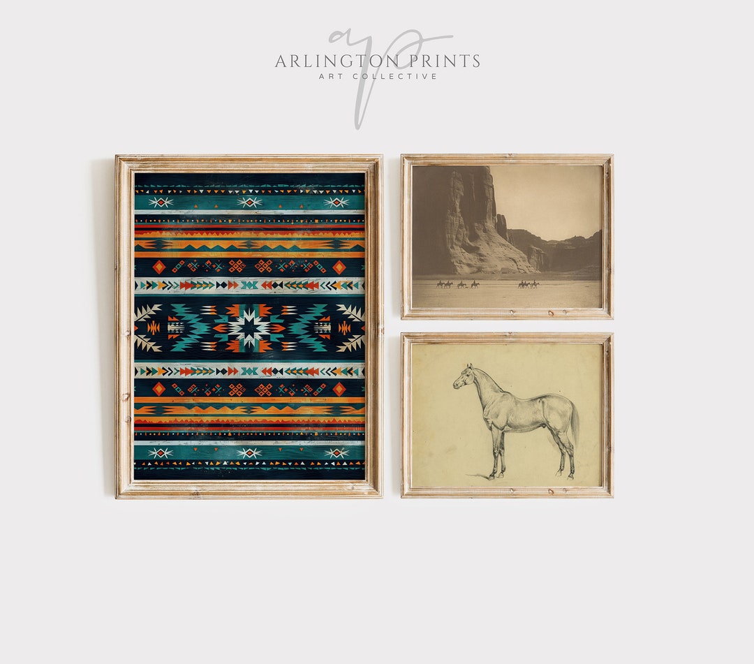 Southwestern Wall Art Set of 3, Rustic Old West Decor, Western Textile ...