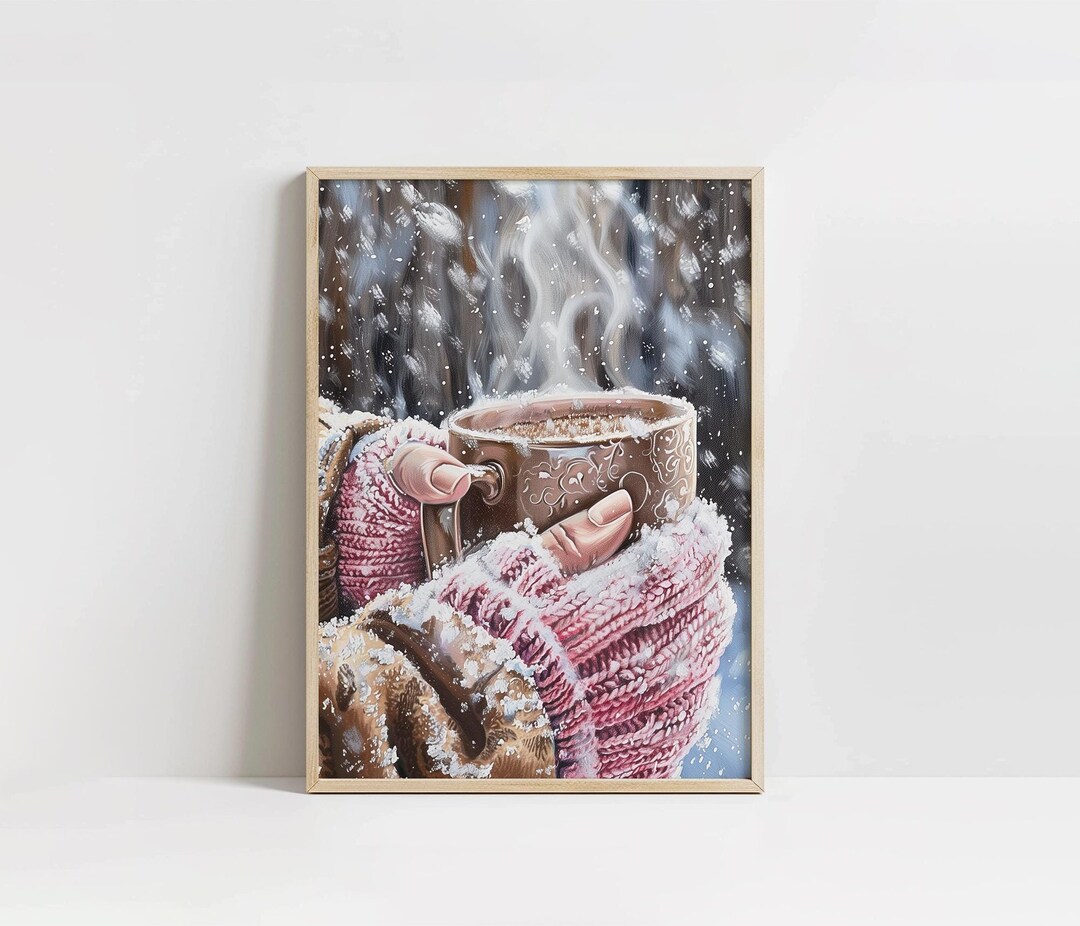 Cozy Winter Cocoa Painting, PRINTABLE Christmas Coffee Bar Art, Pink ...