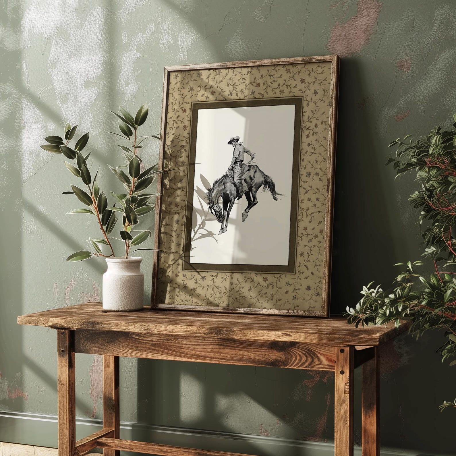 Cowboy Art Print, Bucking Bronco Western Wall Art, Rustic Farmhouse ...