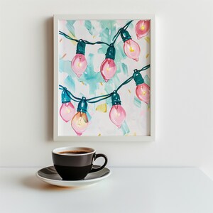 Pink Pastel Christmas Lights Art Print: Trendy Winter Decor (digital ...