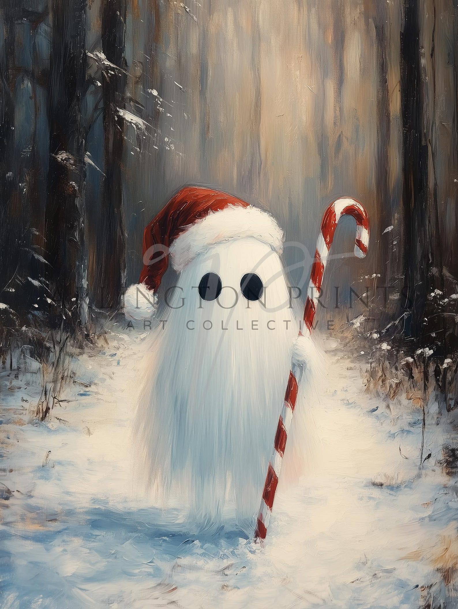 Christmas Halloween Art, Cute Christmas Candy Cane Ghost, Digital ...