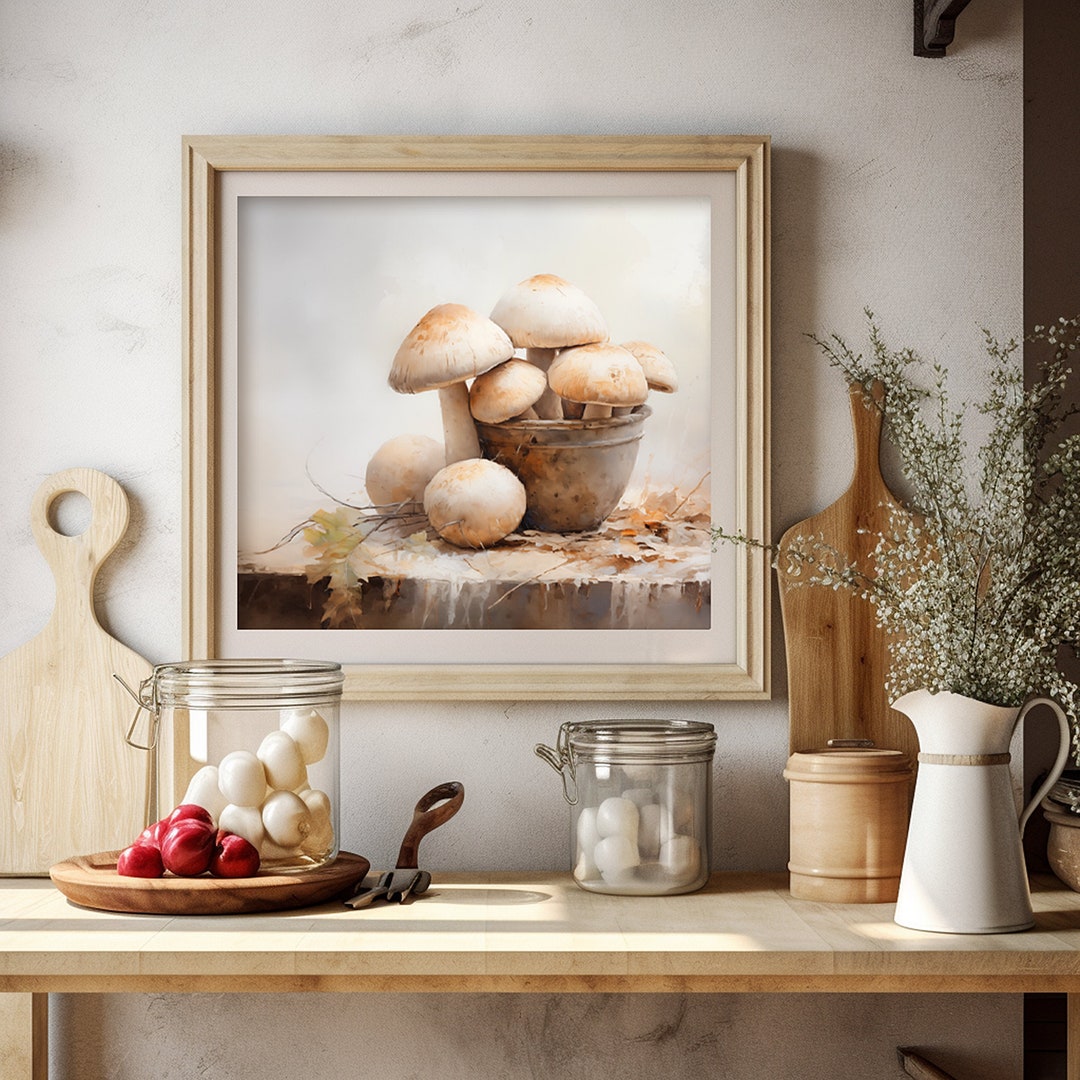 Vintage Mushroom Art, Champignons, Farmhouse Style, Oil Painting Print ...