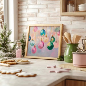 Colorful Pastel Christmas Ornaments Wall Art, PRINTABLE Preppy Winter ...