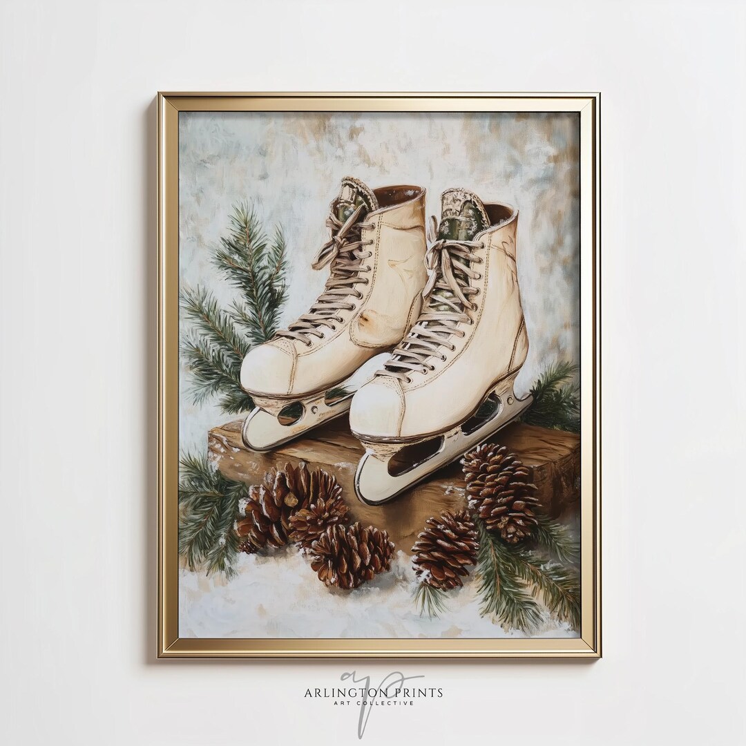 Rustic Winter Art Print, Vintage Ice Skates Wall Art, PRINTABLE ...
