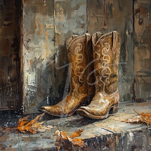 Cowboy Boot Painting, Rustic Cottage Print, Country Wall Art, Vintage ...