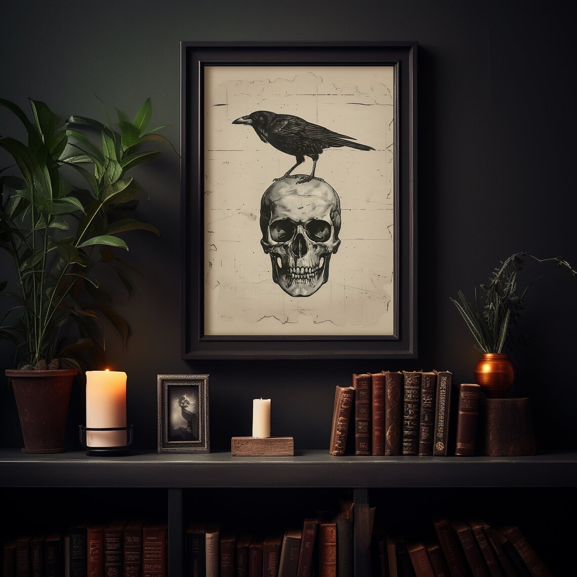 Halloween Wall Art Print, Skull and Raven, Edgar Allen Poe, Dark ...
