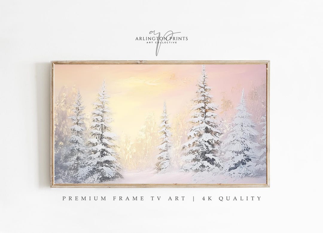 Winter Sunrise in Snowy Forest, Frame TV Art, Pink Winter Wall Decor ...