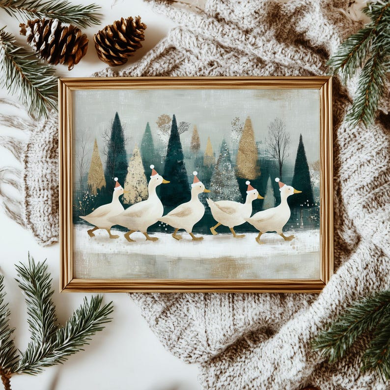 Cute Little Santa Ducks Print, PRINTABLE Whimsical Christmas Nursery ...