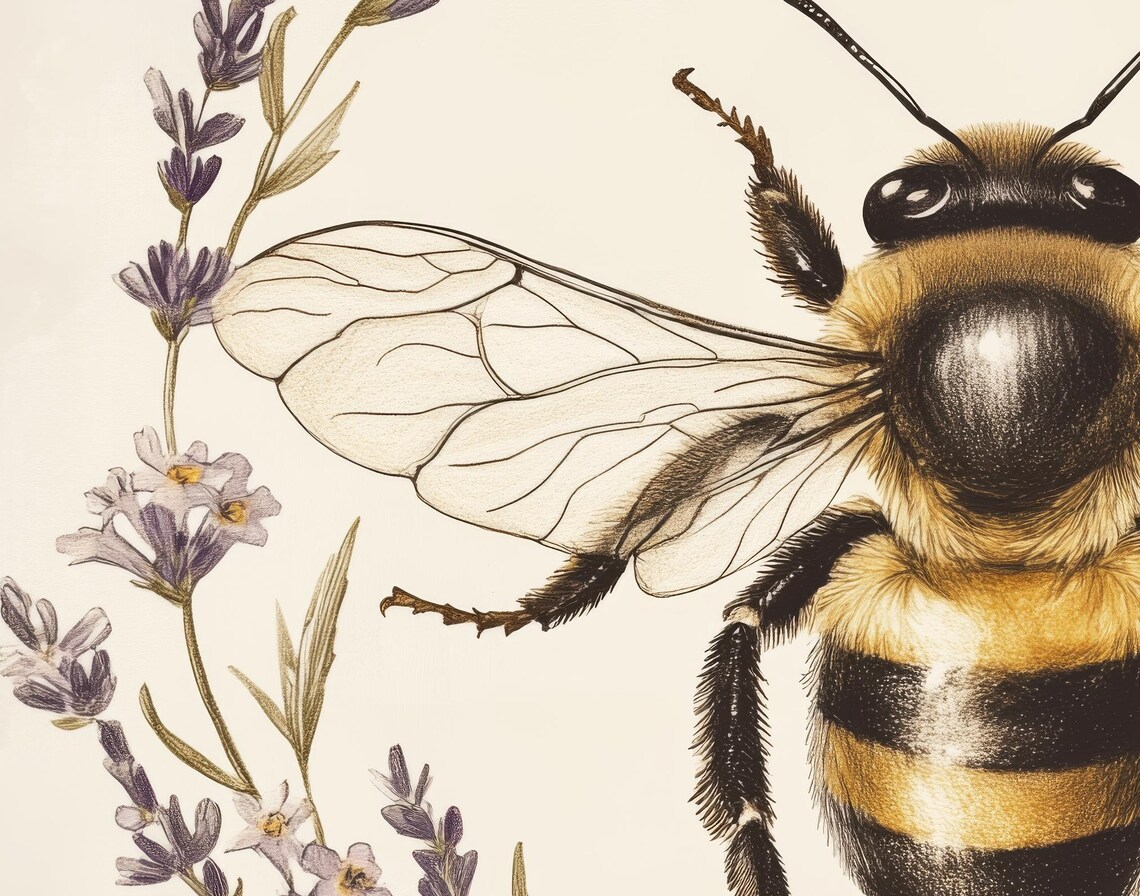 Vintage Cottagecore Bee Wall Art, PRINTABLE Country Honeybee Botanical ...