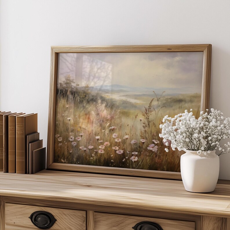 Spring Meadow Painting, Wildflower Field, Cottage Core, Farmhouse Art ...