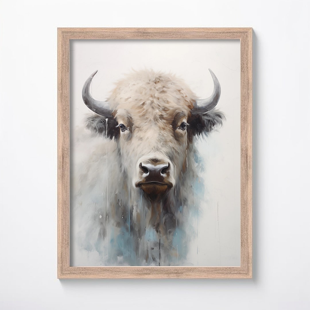 Portrait of a White Buffalo, Oil Painting, Farmhouse Art Print, Digital ...