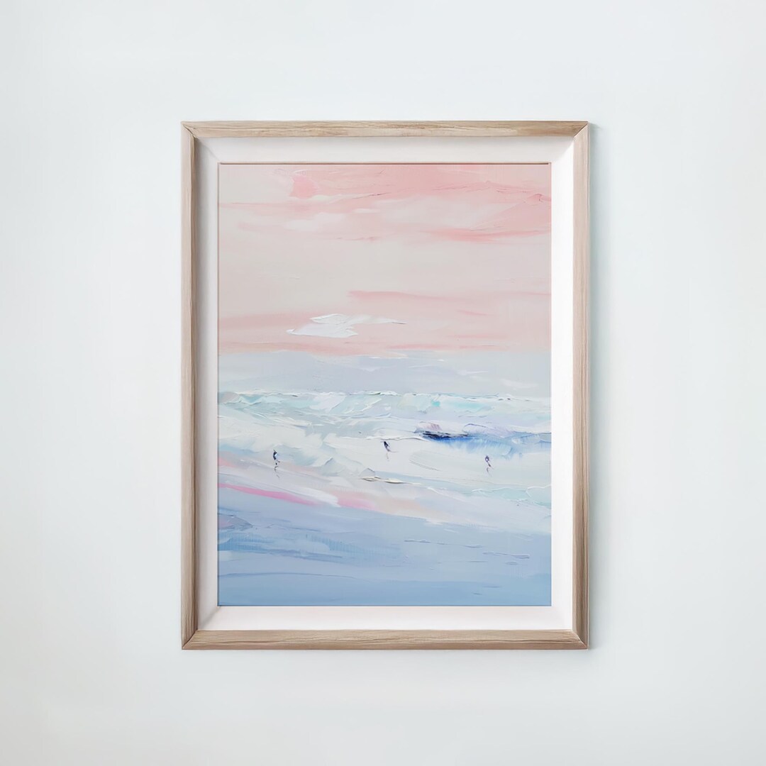 Coquette Coastal Art Print, Pink Blue Surfer Girl Painting, Surfboard ...