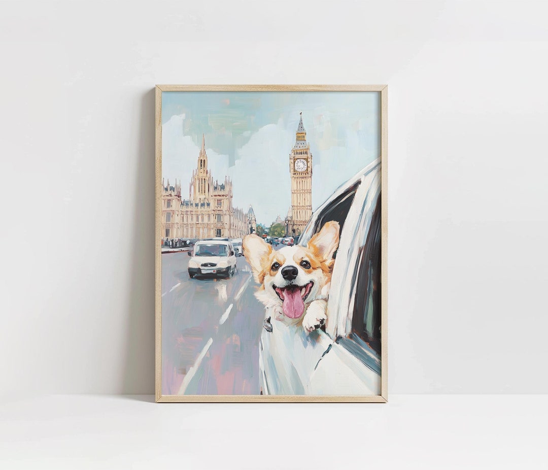 Cute London Corgi Print, PRINTABLE British Wall Art, Funny Dog ...