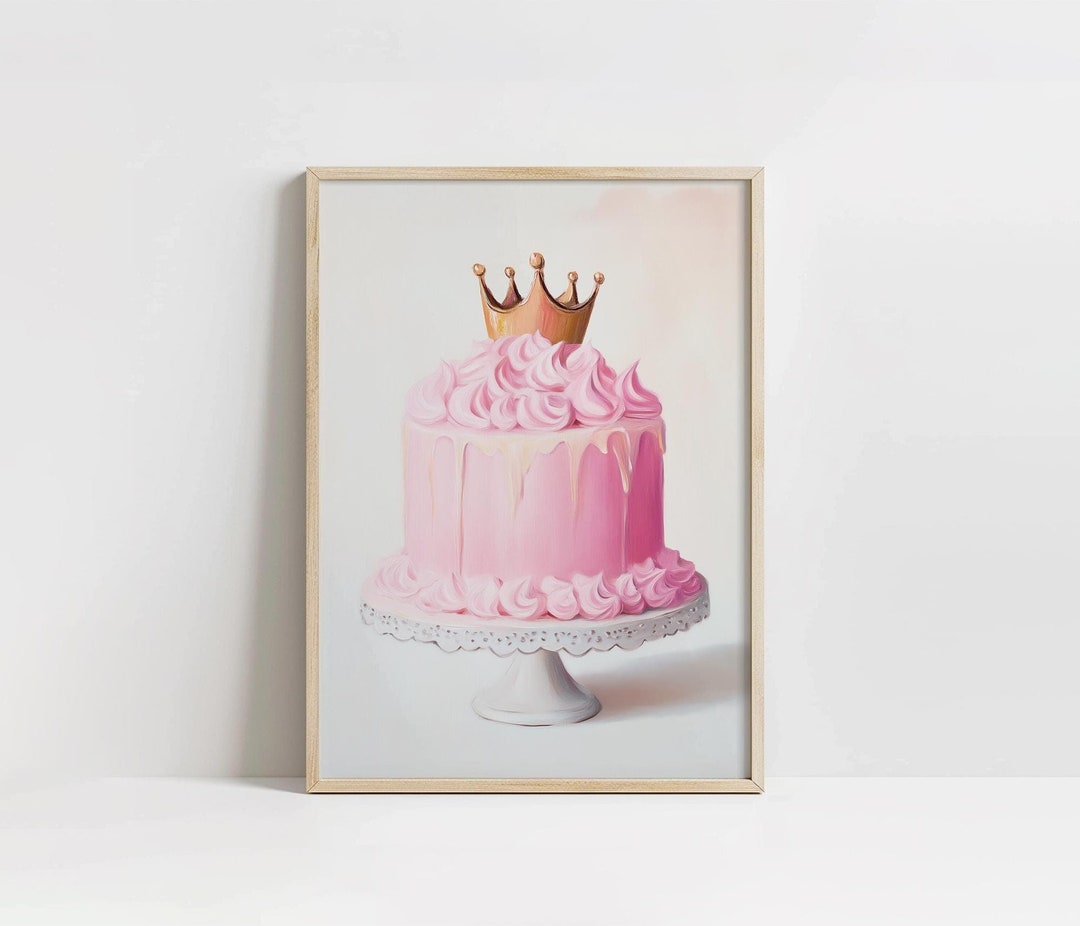 Preppy Pink Princess Cake Print, PRINTABLE Cute Pink Food Art, Gold ...
