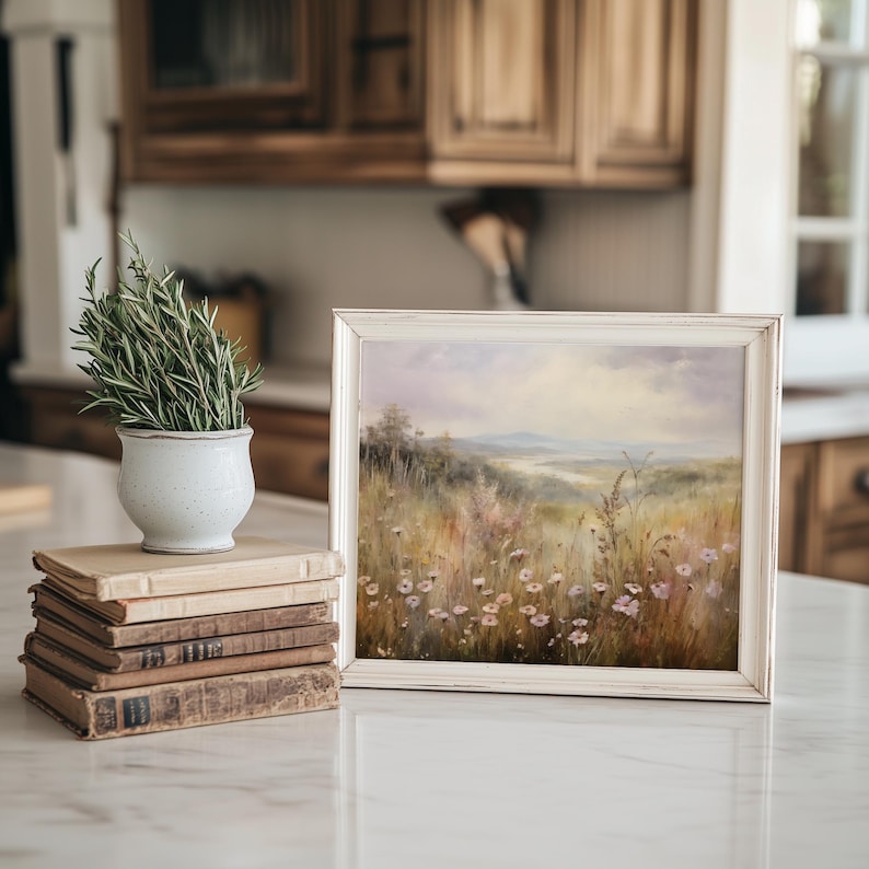 Spring Meadow Painting, Wildflower Field, Cottage Core, Farmhouse Art ...