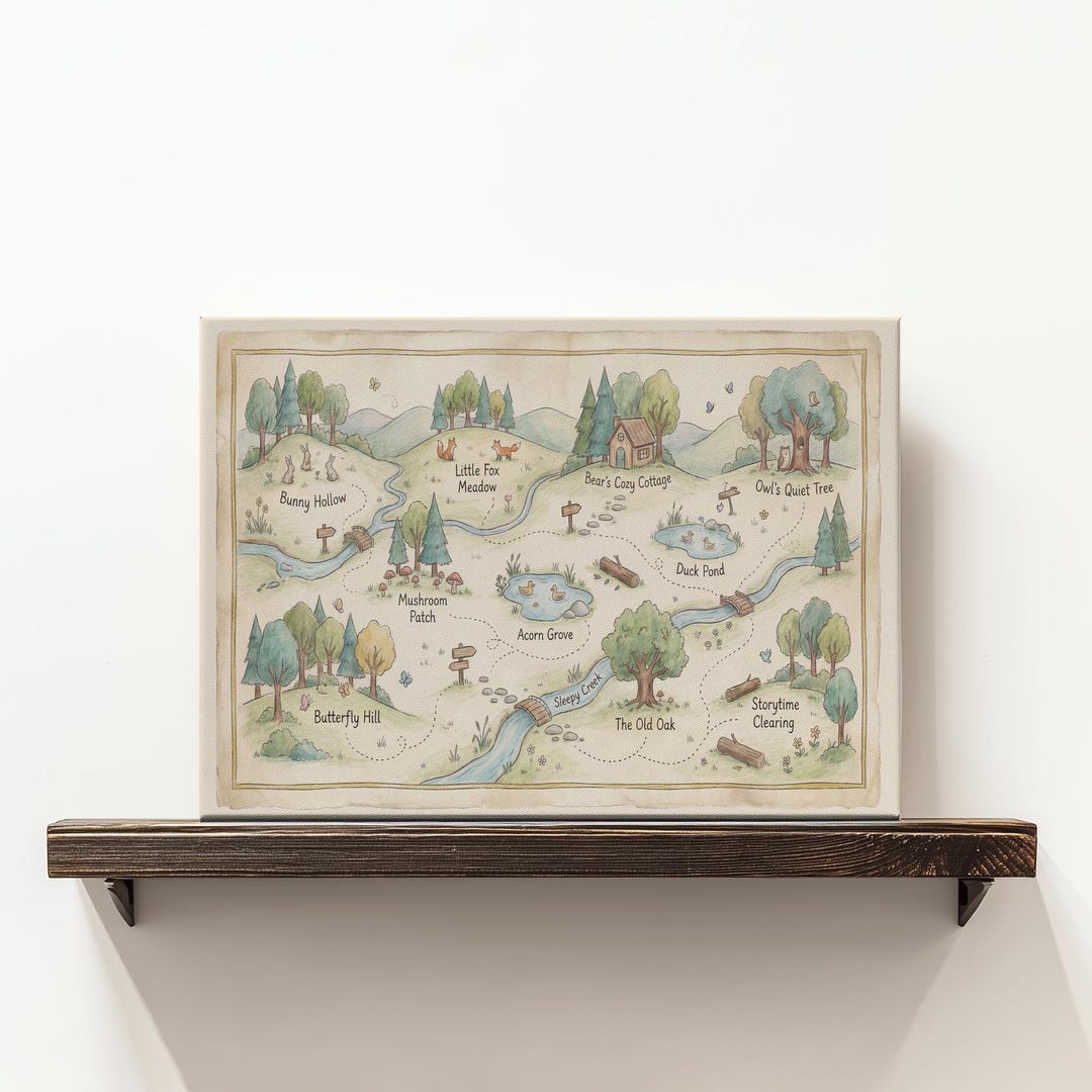 Woodland Nursery Map Canvas, Storybook Animal Nursery Wall Art ...