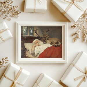 Cute Bedtime Santa Painting, Vintage Printable Christmas Wall Art ...