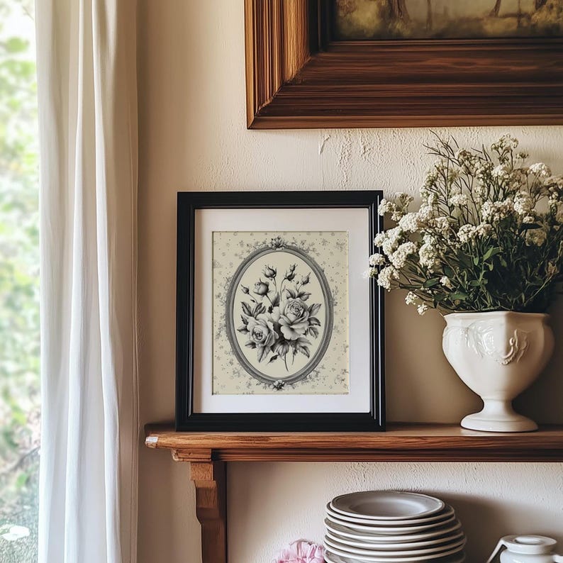 Floral Nursery Art Print, PRINTABLE Beige Cottage Nursery Art ...