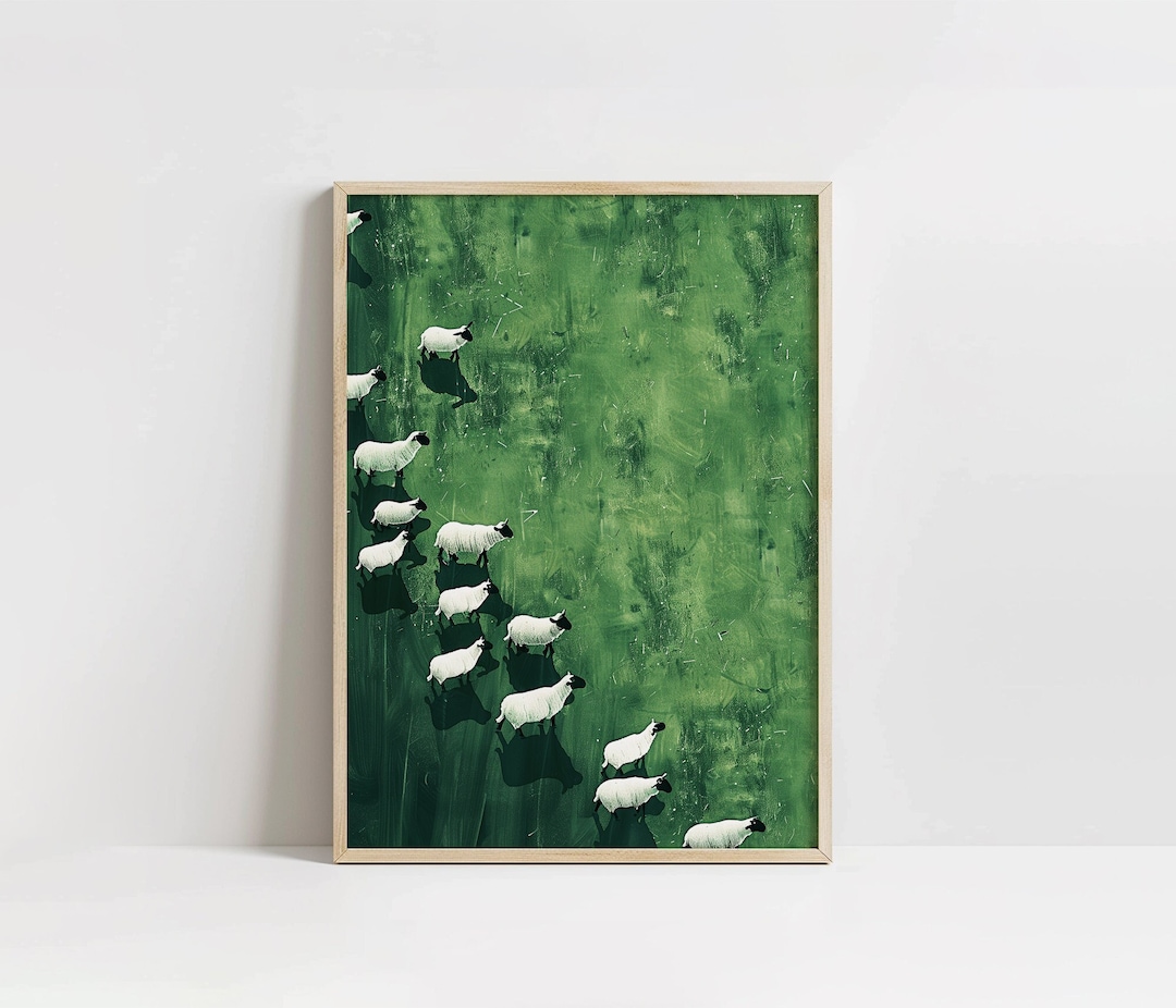 Wandering Sheep Art Print, Green Cottage Aesthetic, Modern Farmhouse ...
