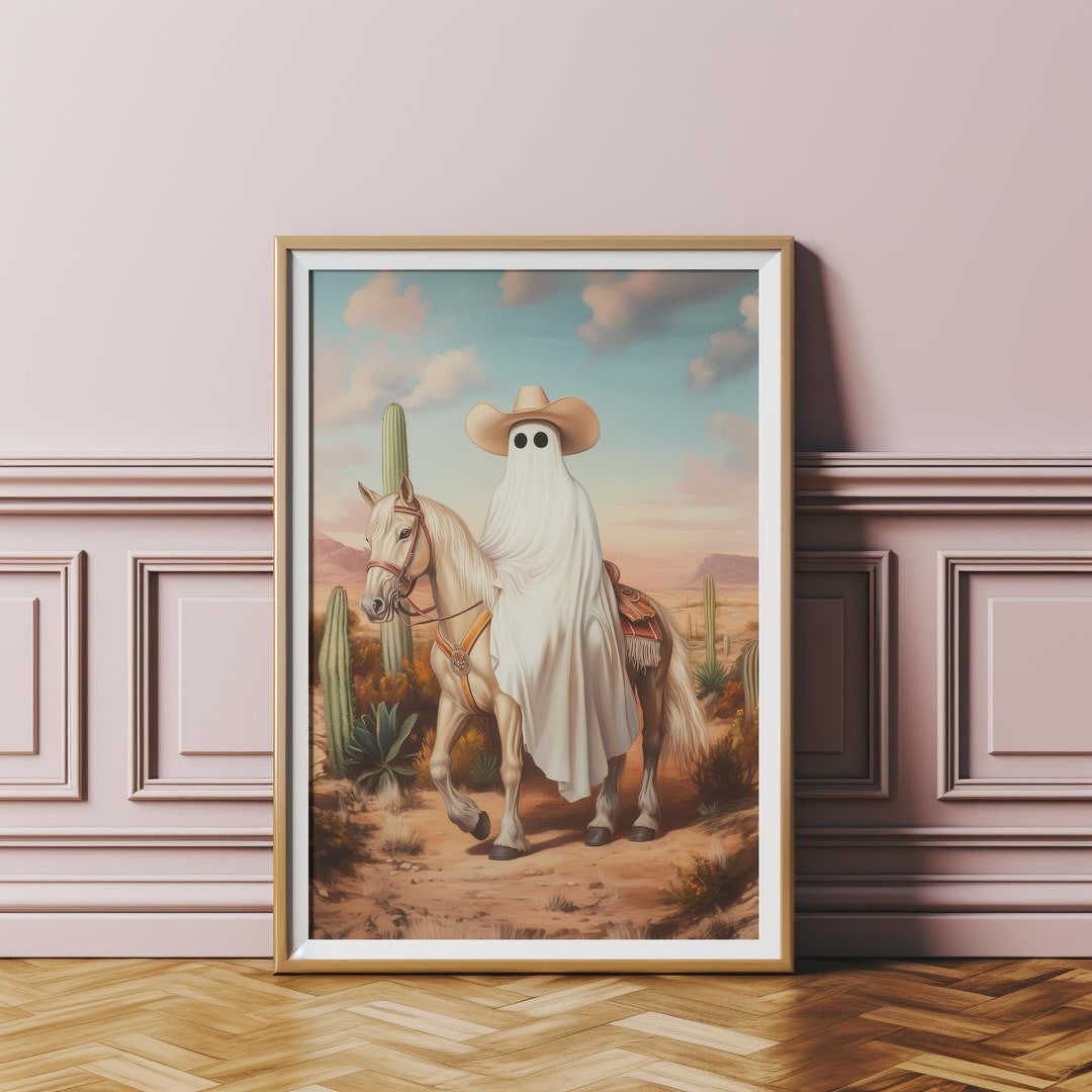 Pastel Ghost Cowboy Halloween Art, Printable Girly Halloween Poster ...