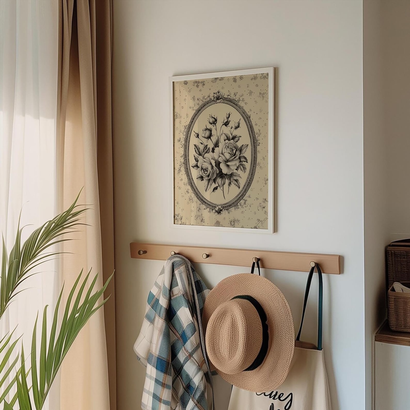 Floral Nursery Art Print, PRINTABLE Beige Cottage Nursery Art ...