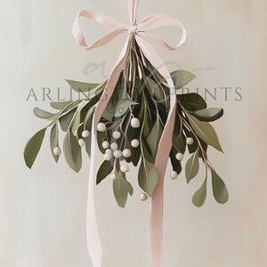 PRINTABLE Mistletoe Wall Art, Soft Pink Coquette Christmas, Winter Home ...