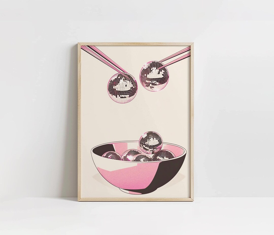 Pink Disco Ball Art, Asian Food, Chopsticks, Preppy Room Decor, Cute ...