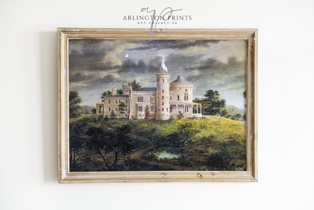 Printable Vintage Castle Painting Classic Architecture Print in Neutral ...