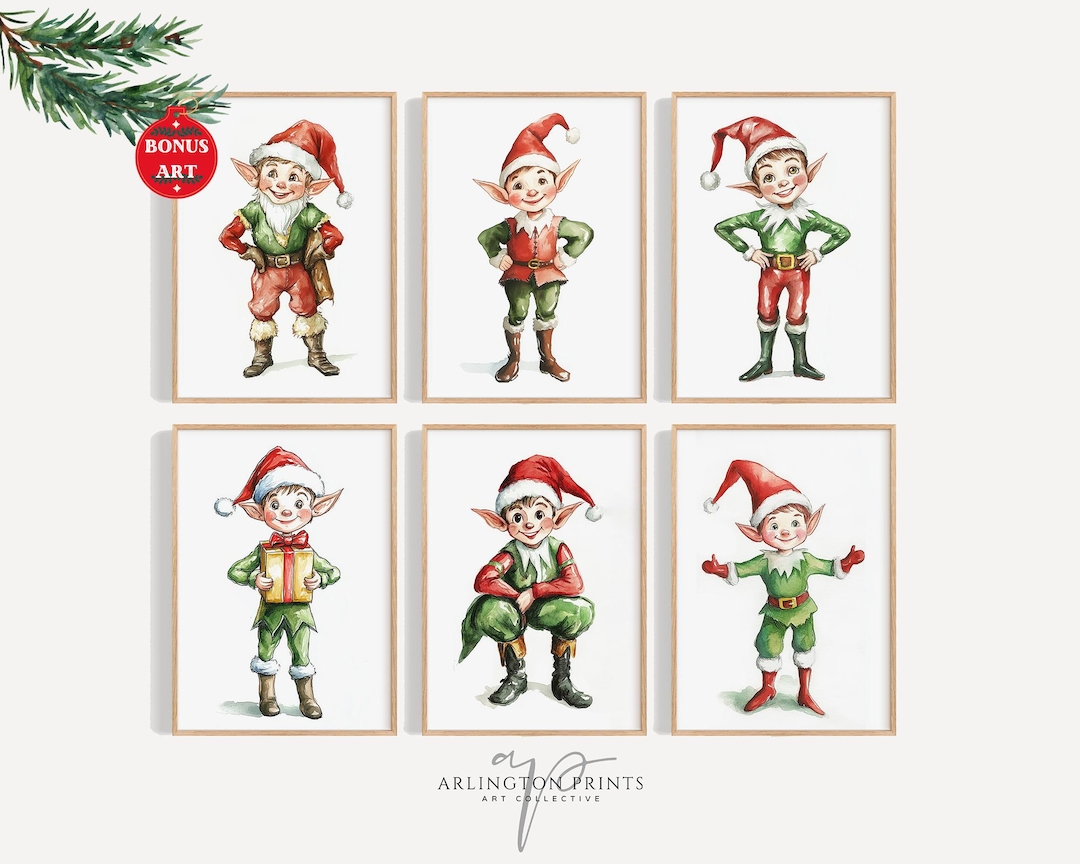 Cute Christmas Elves Wall Set, Vintage Xmas 6 Pieces Wall Art ...