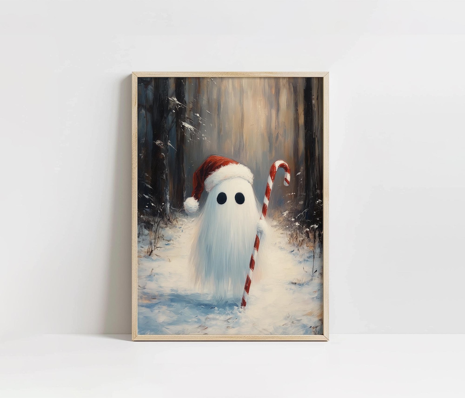 Christmas Halloween Art, Cute Christmas Candy Cane Ghost, Digital ...