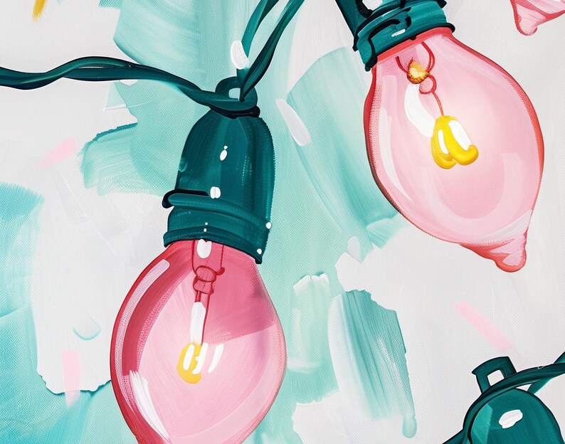 Pink Pastel Christmas Lights Art Print: Trendy Winter Decor (digital ...