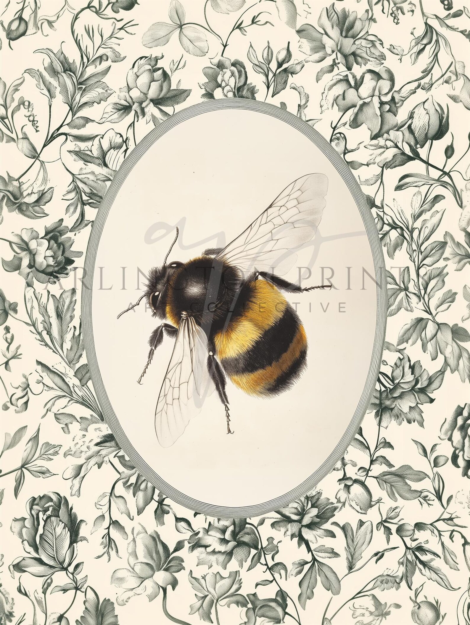 Vintage Cottagecore Bee Wall Art, PRINTABLE Country Bumblebee Botanical ...