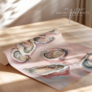 Pastel Pink Oyster Shell Print, Abstract Kitchen Art Painting, Coastal ...