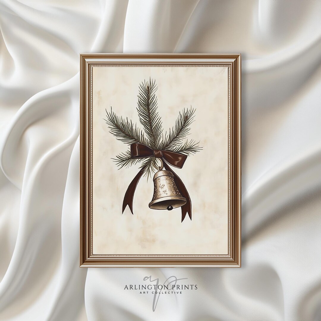 Vintage Christmas Bell Art Print, Burgundy Seasonal Holiday Decor ...