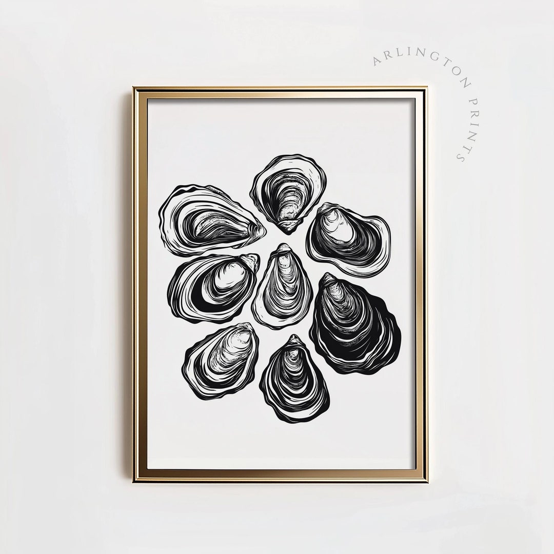 Oyster Shells Drawing, PRINTABLE Kitchen Home Decor, Modern Minimalist ...