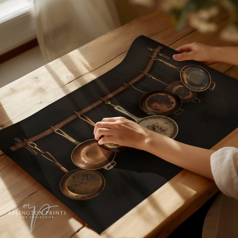 Rustic Farmhouse Kitchen Print | Moody Oil Painting of Pans | Vintage ...