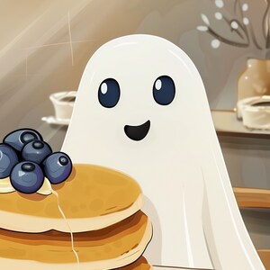 Cute Ghost Eating Blueberry Pancakes | Printable Halloween Decor ...