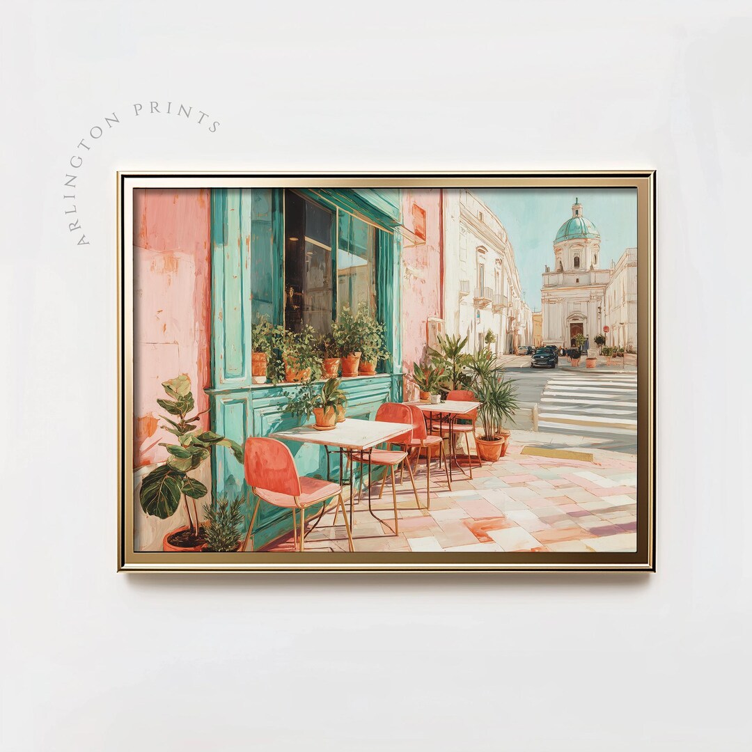 Italian Cafe Print, PRINTABLE European Retro Aesthetic Painting, Summer ...