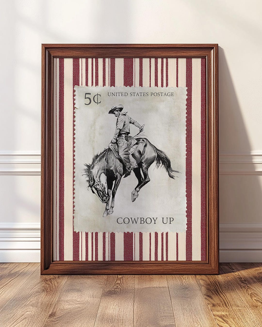 Cowboy up Stamp Print, Retro Western Decor, Rodeo Horse Rider Sketch ...