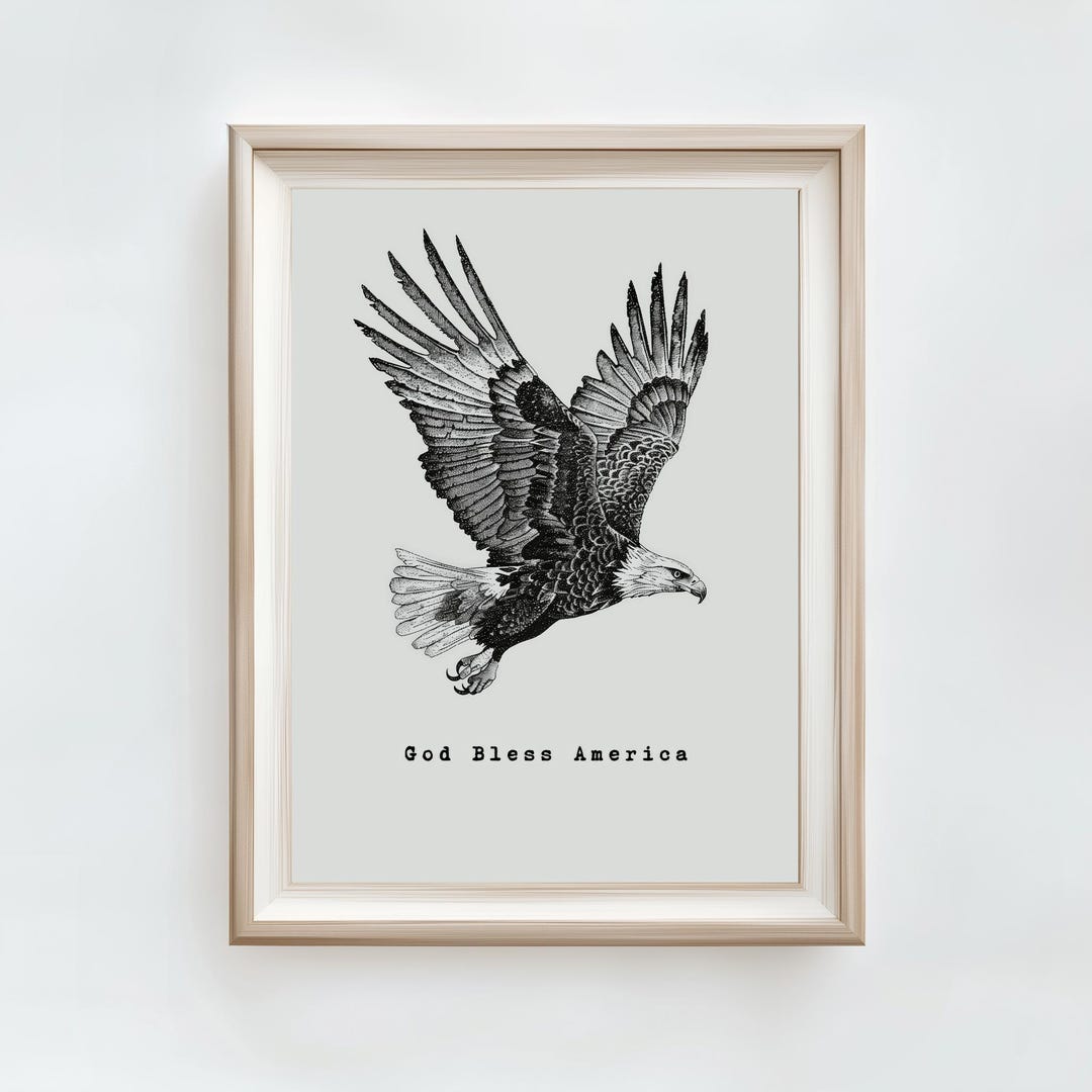 American Bald Eagle Art Print, God Bless America Wall Art, Patriotic ...