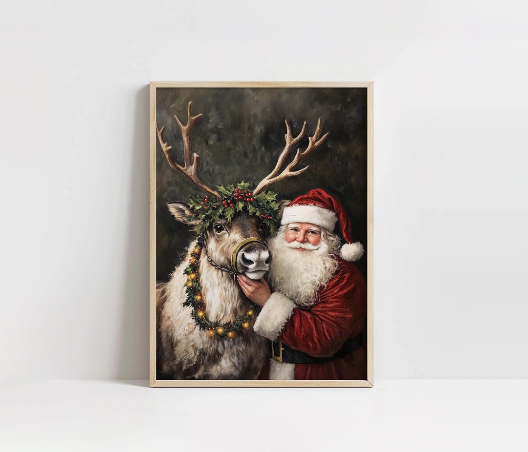 Vintage Rustic Christmas Winter Home Painting, PRINTABLE Santa and ...